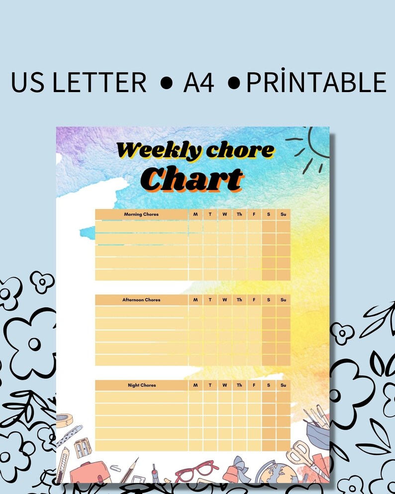 Chore Chart Weekly Planner Printable for Kids Back to - Etsy