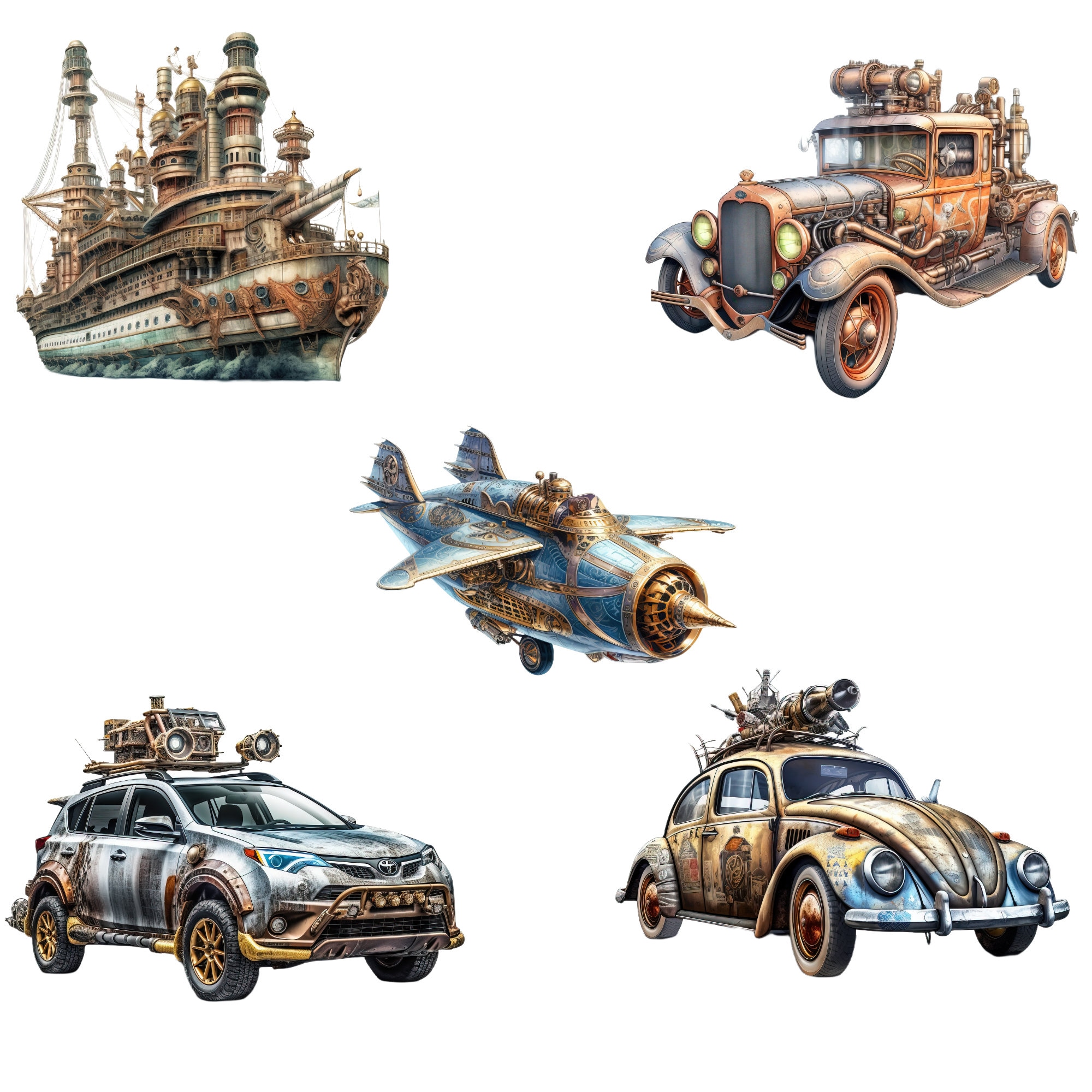 145 Steampunk Vehicles Clipart| Transparent Background | Printable ...