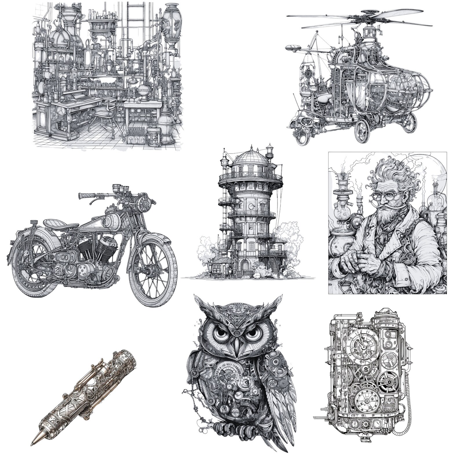 Steampunk Line Art Clipart Mega Pack | for Junk Journal, Scrapbooking ...