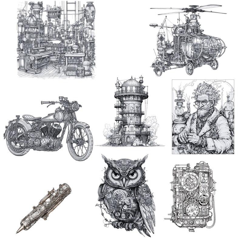 Steampunk Line Art Clipart Mega Pack | for Junk Journal, Scrapbooking ...