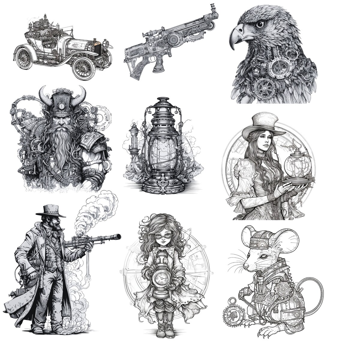 Steampunk Line Art Clipart Mega Pack | for Junk Journal, Scrapbooking ...