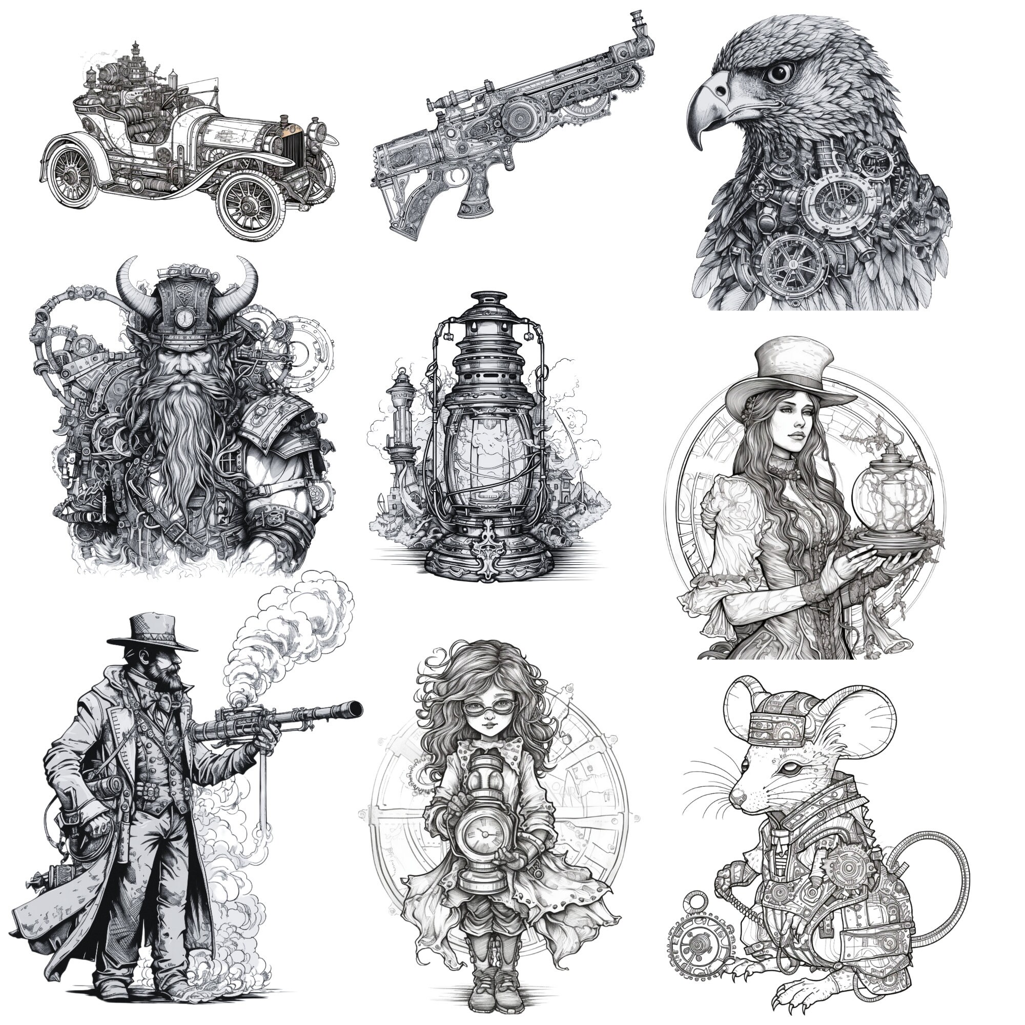 Steampunk Line Art Clipart Mega Pack | for Junk Journal, Scrapbooking ...