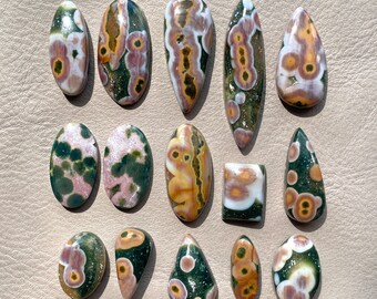 1pc Ocean Jasper Flat Back Cabochon Smooth Orbicular Jasper Green Pink ...
