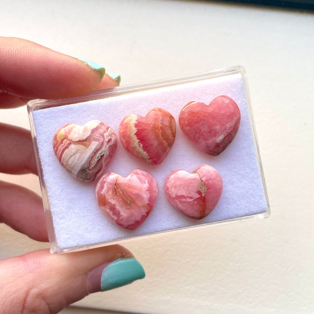 1pc Rhodochrosite Flat Back Heart Cabochon - Mini Ring Pendant Gemmy ...