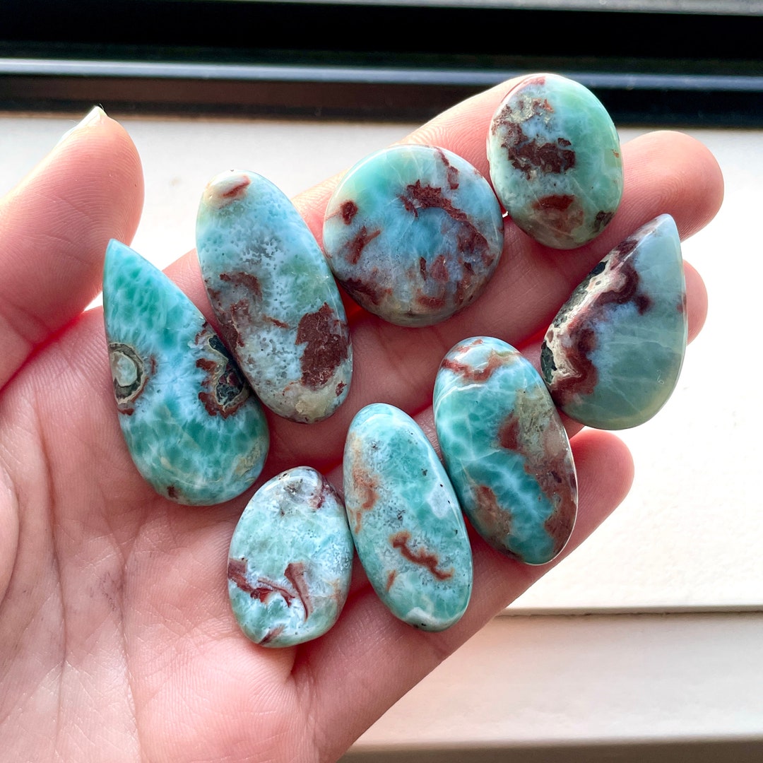 1pc Red Larimar Flat Back Cabochon - Smooth Oval Round Blue Larimar ...