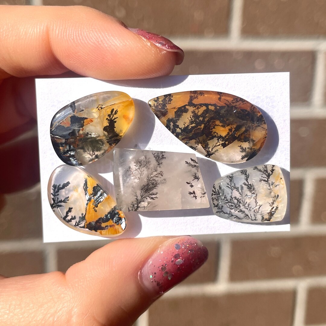 1pc RARE Brazilian Dendritic Quartz Cabochon - Flatback Dendrite Scenic ...