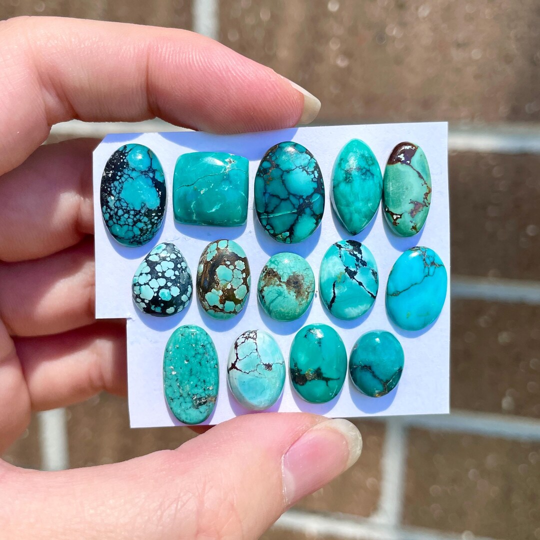 1pc 11-16mm Hubei Turquoise Cabochon - Cloud Mountain Turquoise Teardrop Oval Round Blue Green ...