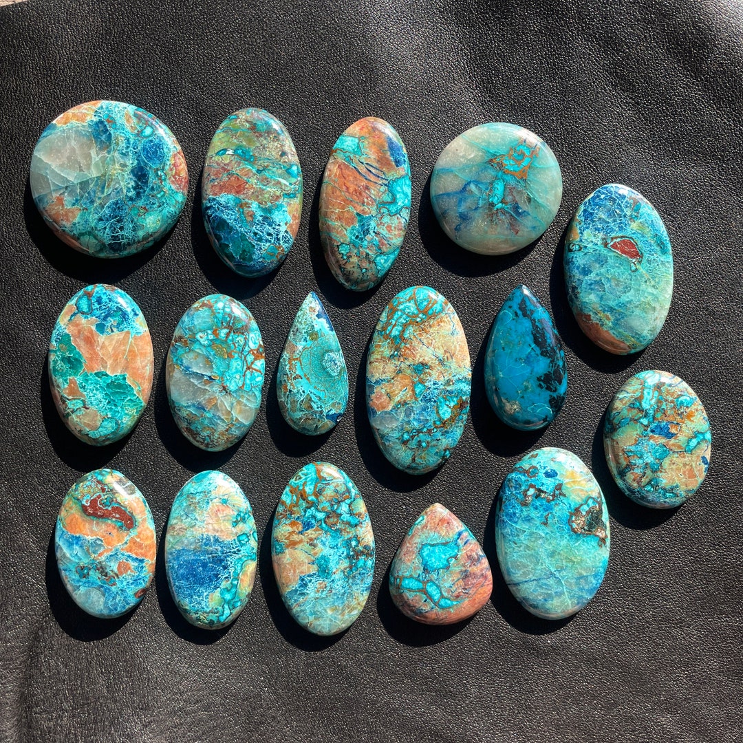 1pc Shattuckite & Cuprite Azurite Quartz Dioptase Cabochon - Flatback Round Oval Blue Green ...