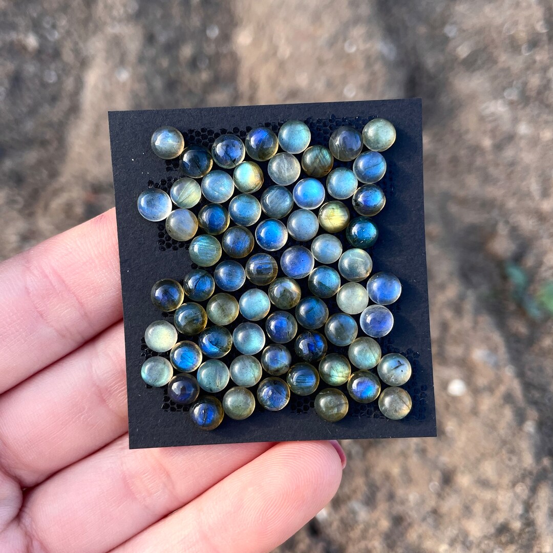 3pcs 5mm Multi Labradorite Round Cabochon - Flat Back Blue Green Yellow ...