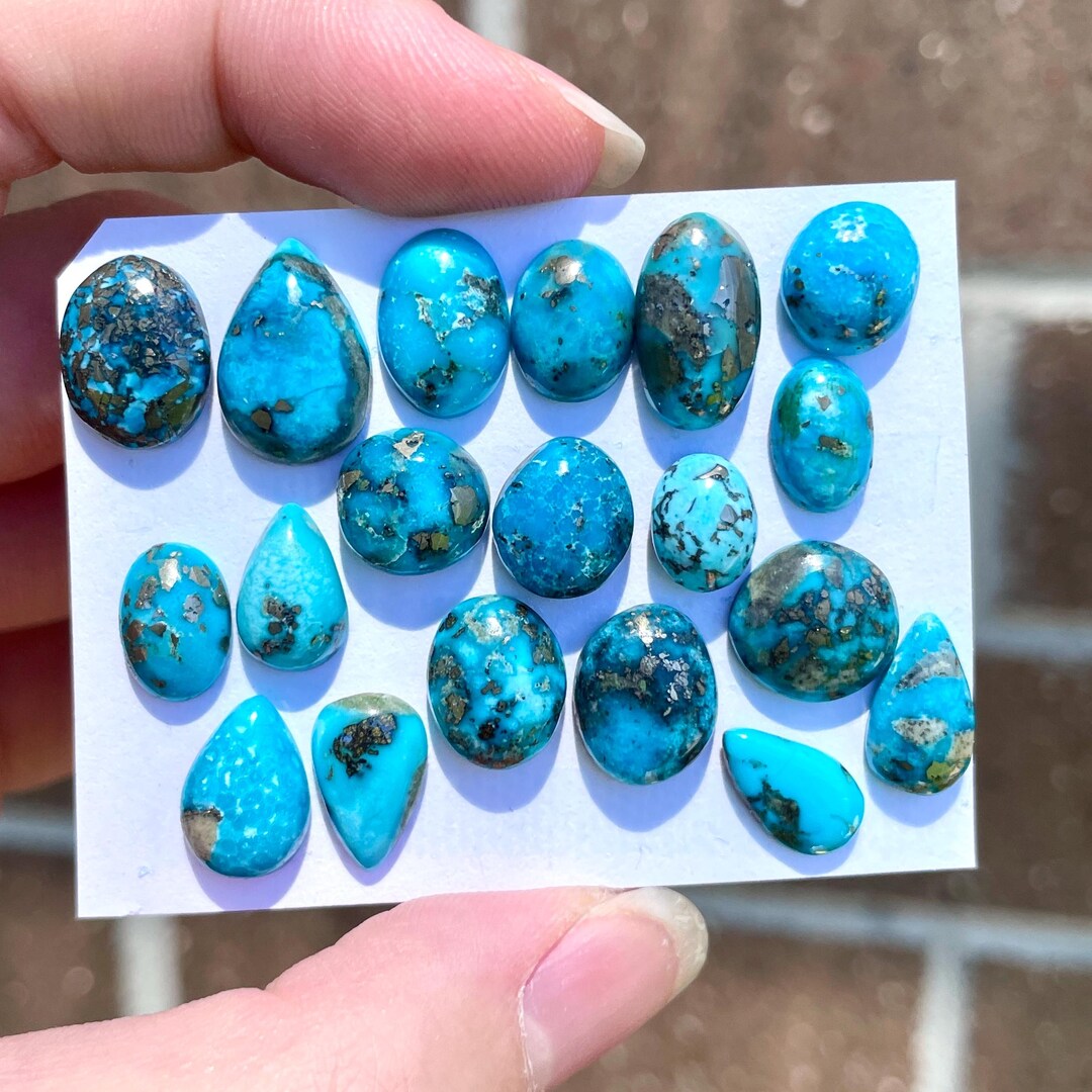 1pc Morenci Turquoise With Pyrite Cabochon - Smooth Flat Back Blue ...