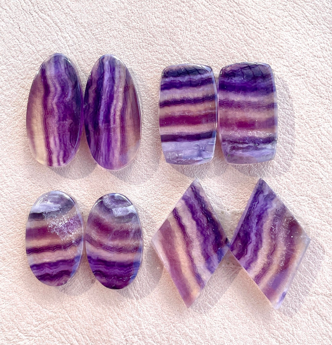 1pr Purple Fluorite Matching Cabochon Pair - Polished Oval Rectangle ...