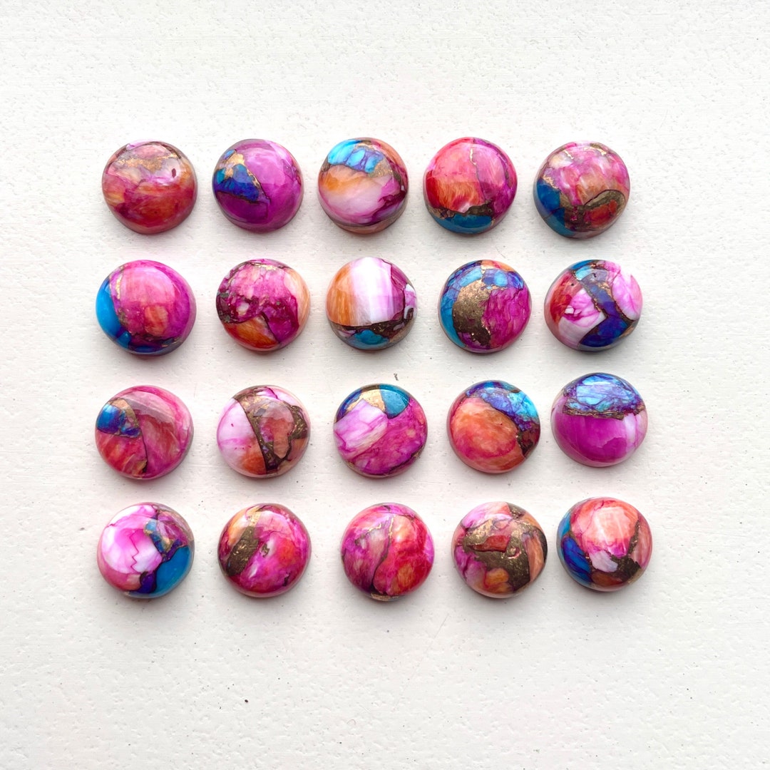 1pc Pink Spiny Oyster 10mm Round Cabochon - Flat Back Oyster Copper ...