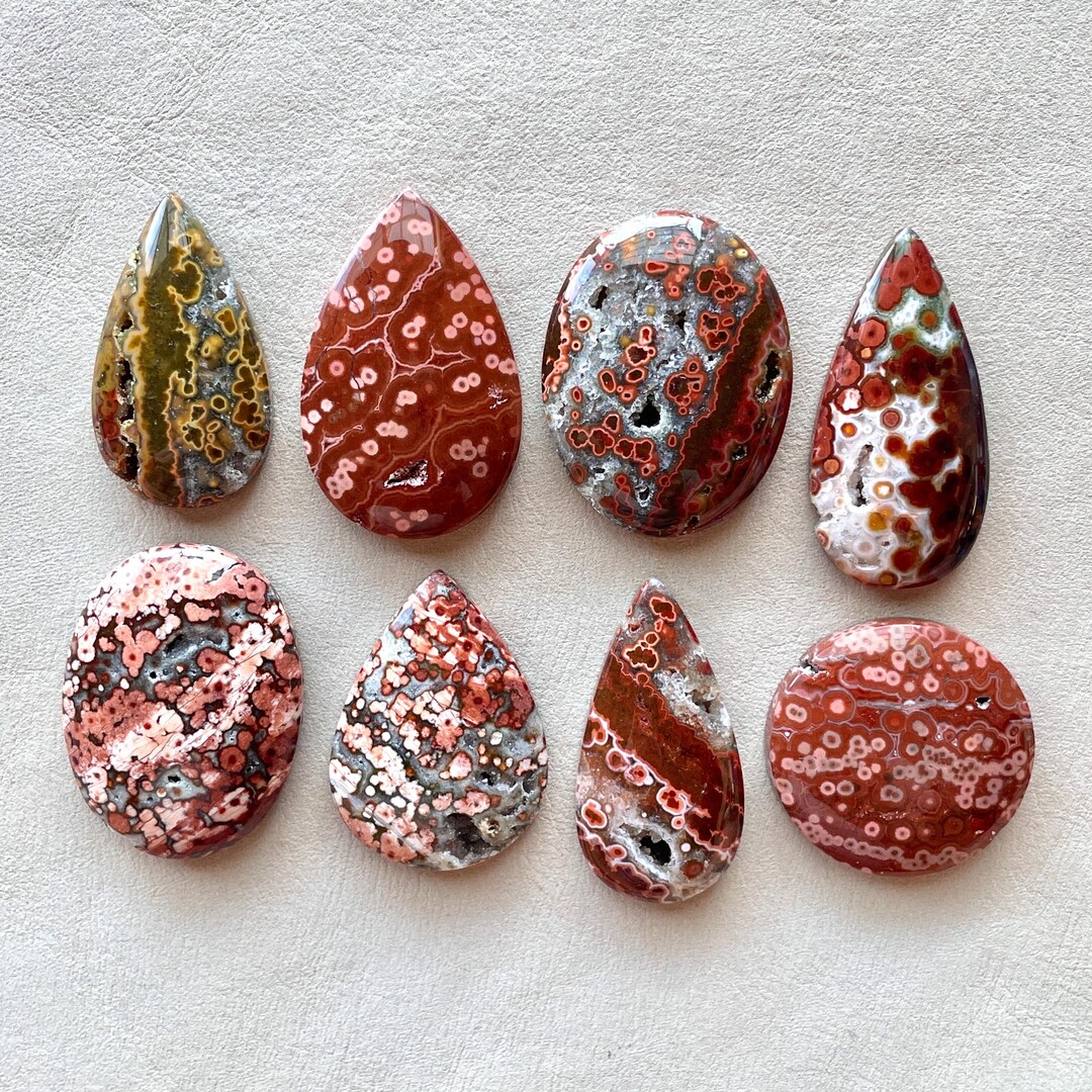 1pc Orbicular River Jasper Druzy Cabochon Flat Back Red Pink Teardrop ...