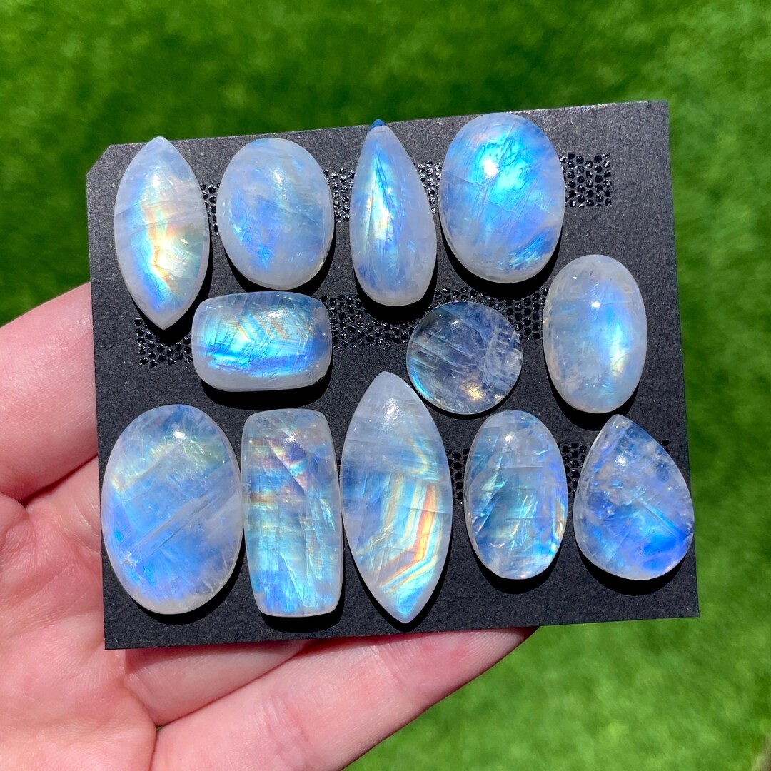 1pc 12-27mm Rainbow Moonstone Cabochon - Flat Back Oval Round Blue ...