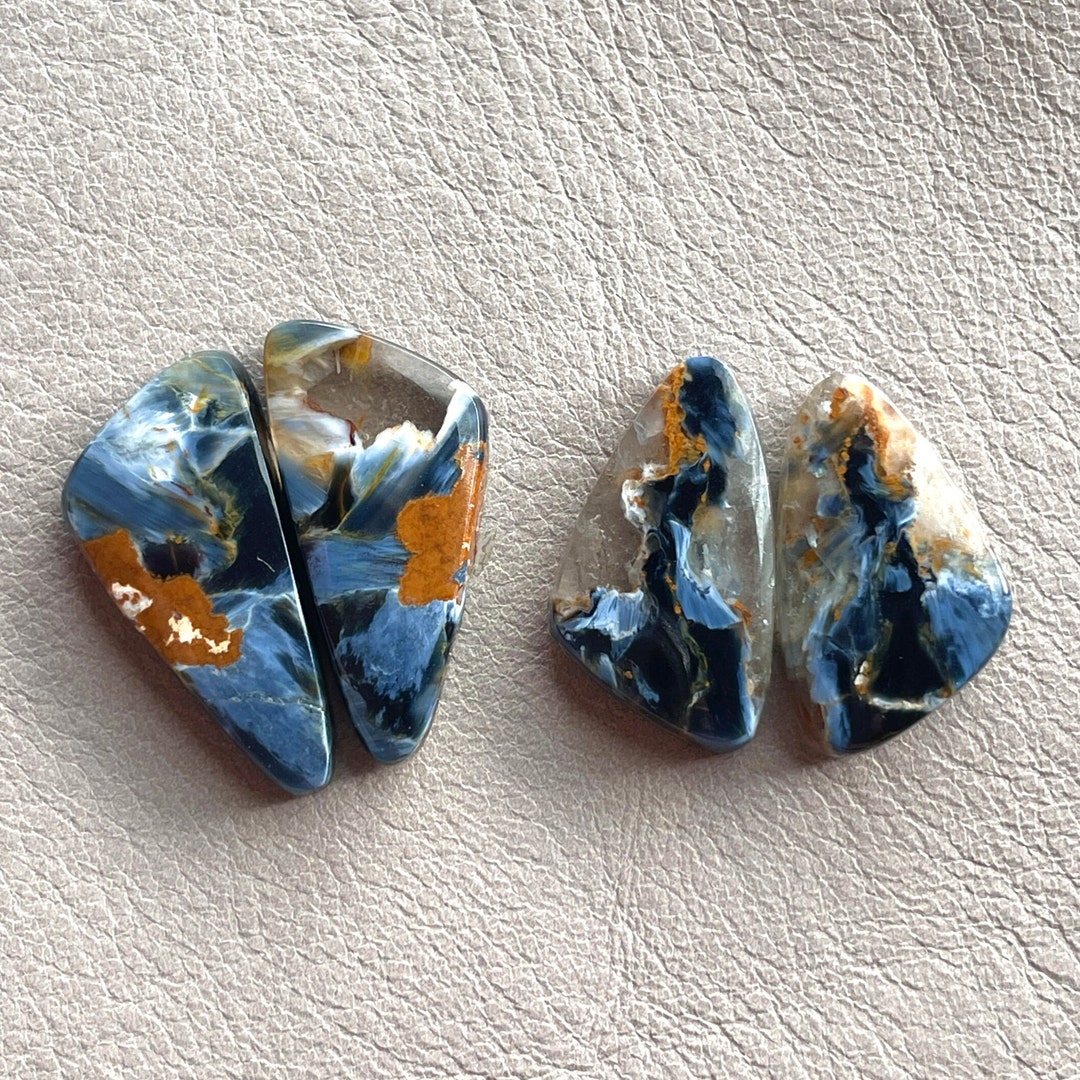 Pietersite in QUARTZ Cabochon Pair Chatoyant Velvet Polished Flatback ...