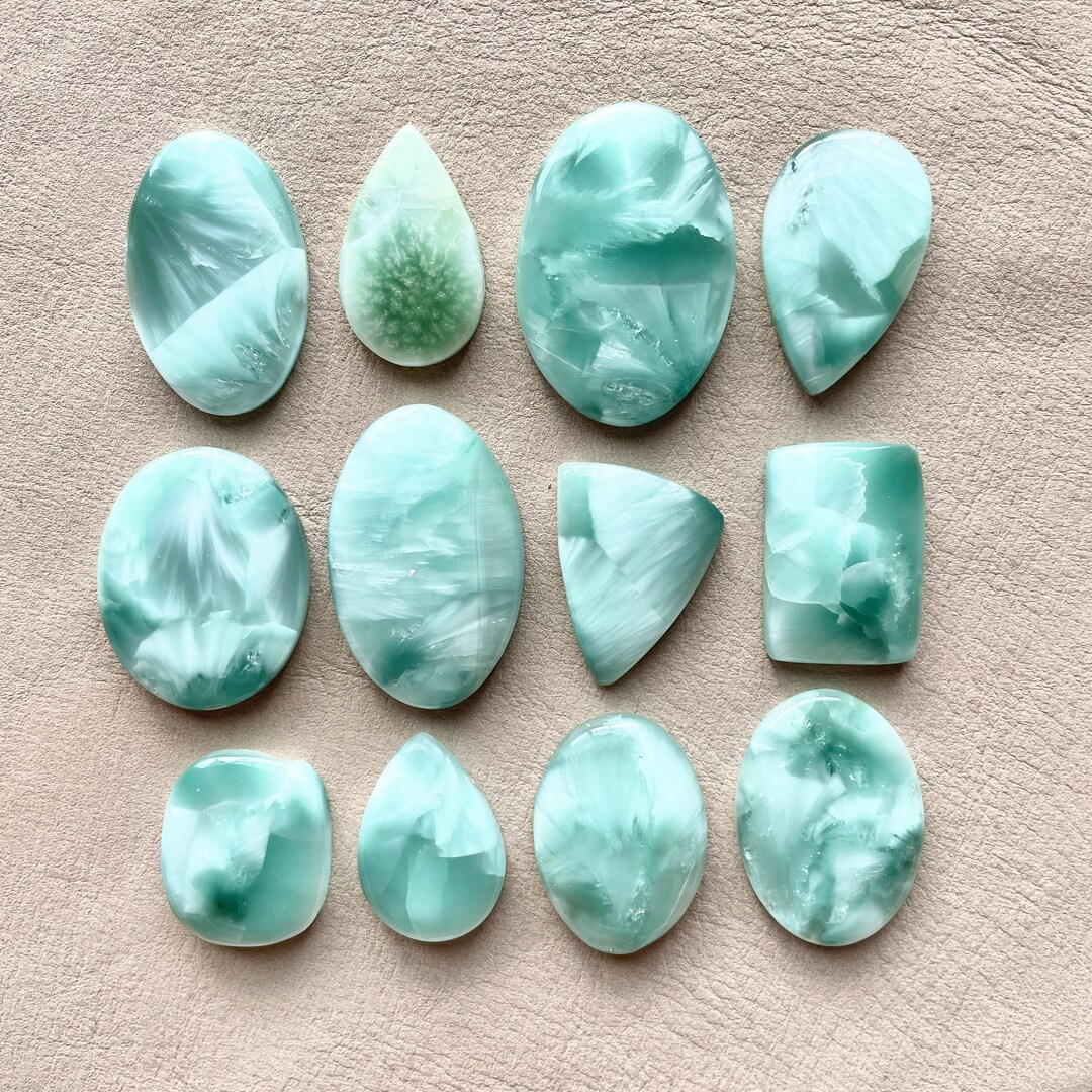 1pc Chatoyant Green Hemimorphite Flat Back Cabochon - Freeform Oval ...