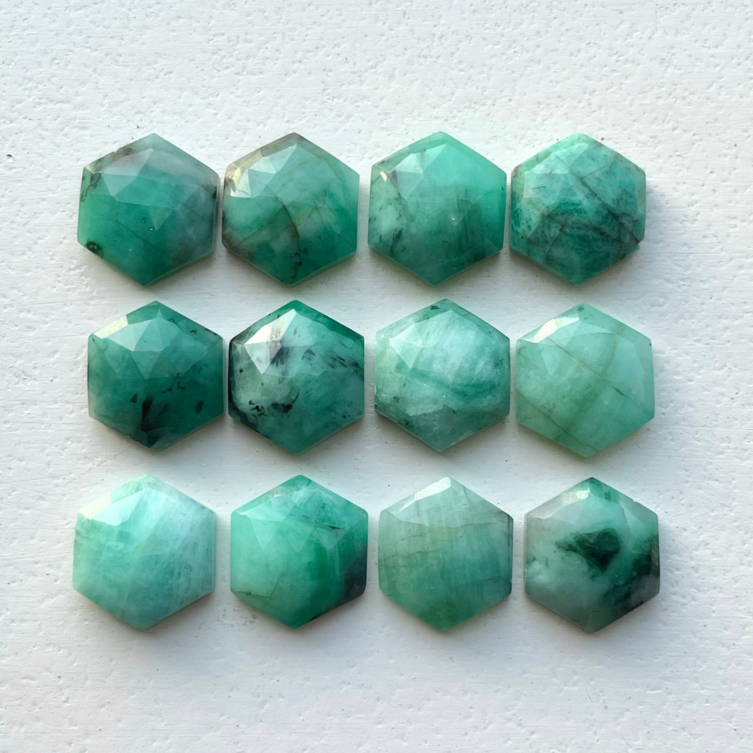 1pc 10mm Emerald Hexagon Rose Cut Cabochon - Faceted Emerald Flatback ...