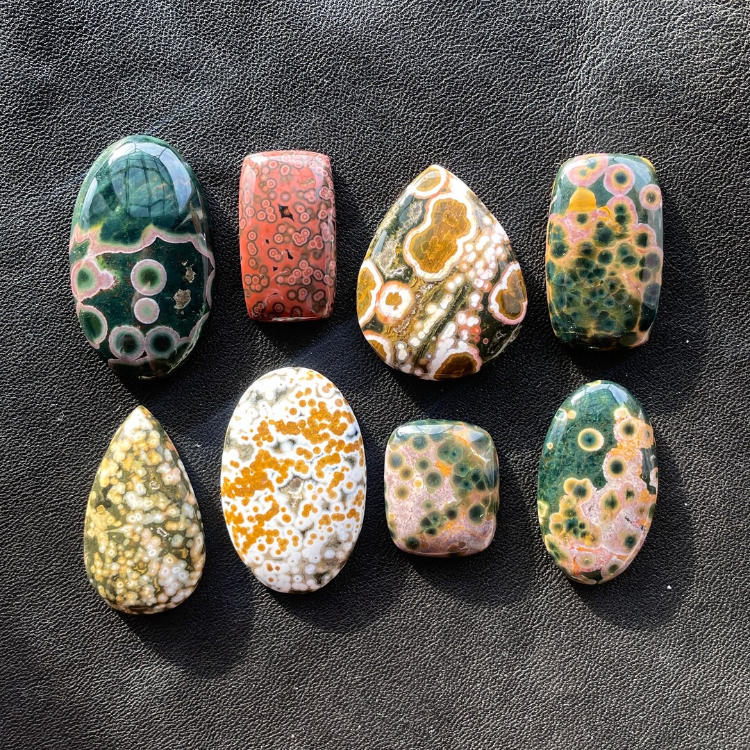 1pc Ocean Jasper Flat Back Cabochon - Smooth Orbicular Jasper - Green ...