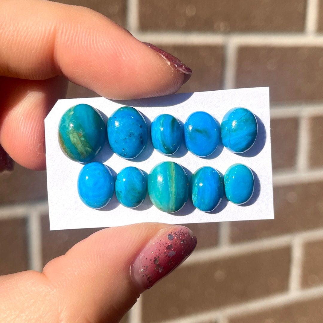 1pc 8-11mm Peruvian Blue Opalina Cabochon - Opal Flatback Round Oval ...