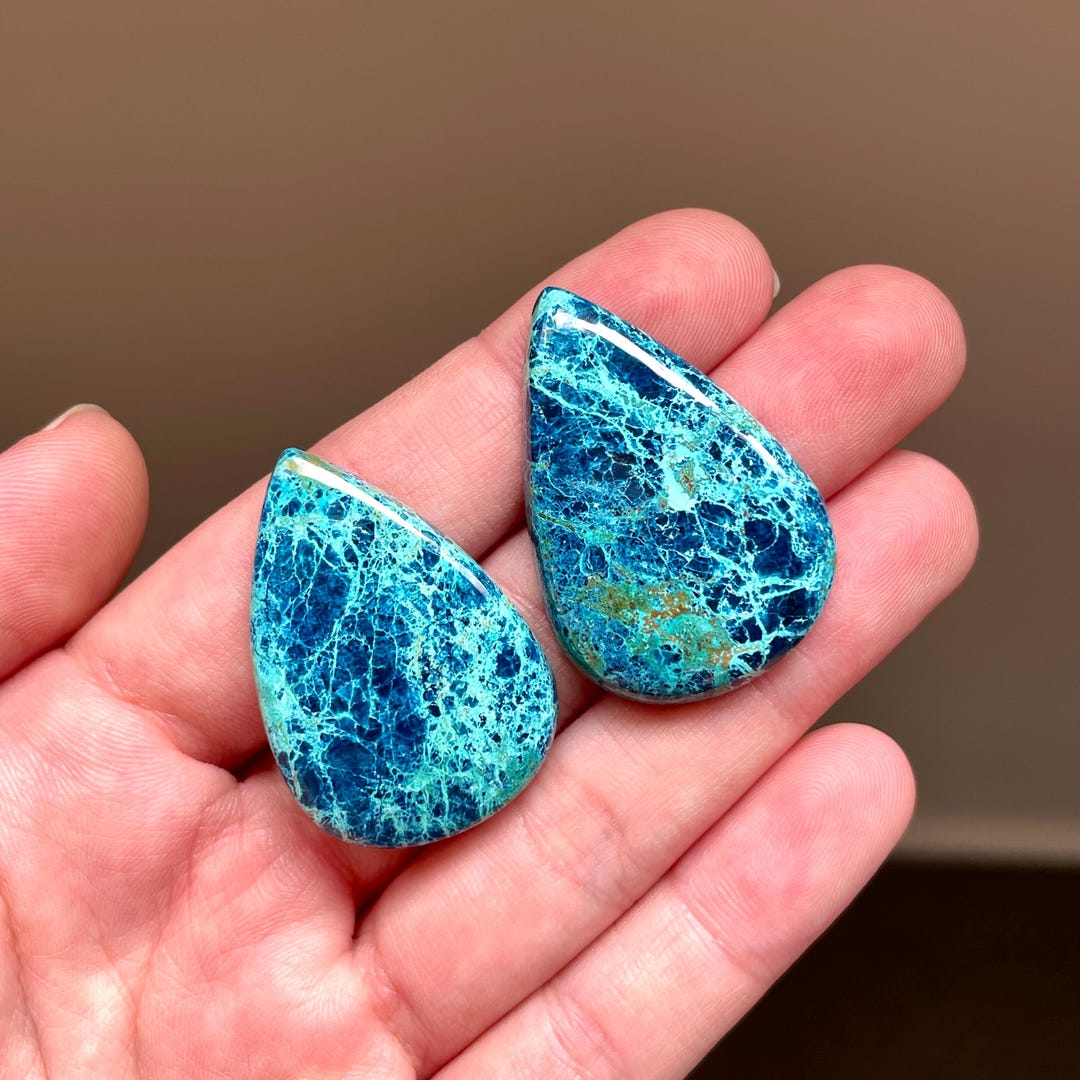 1pc Shattuckite Azurite Cabochon - Flatback Teardrop Ocean Landscape Gemstones DIY Boho Jewelry ...