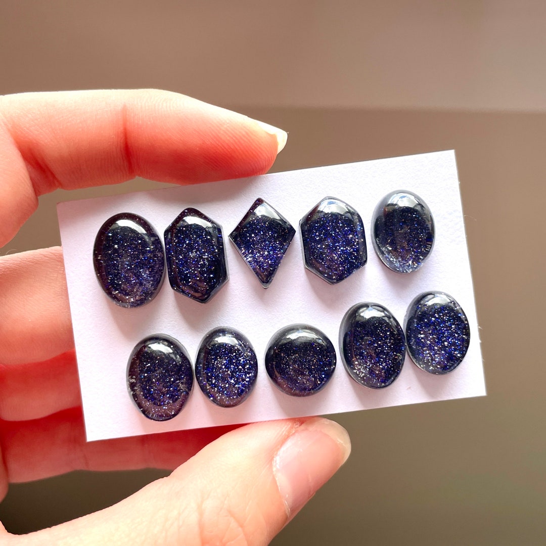 1pc Blue Goldstone Quartz Cabochon Doublet - Flatback Oval Round ...