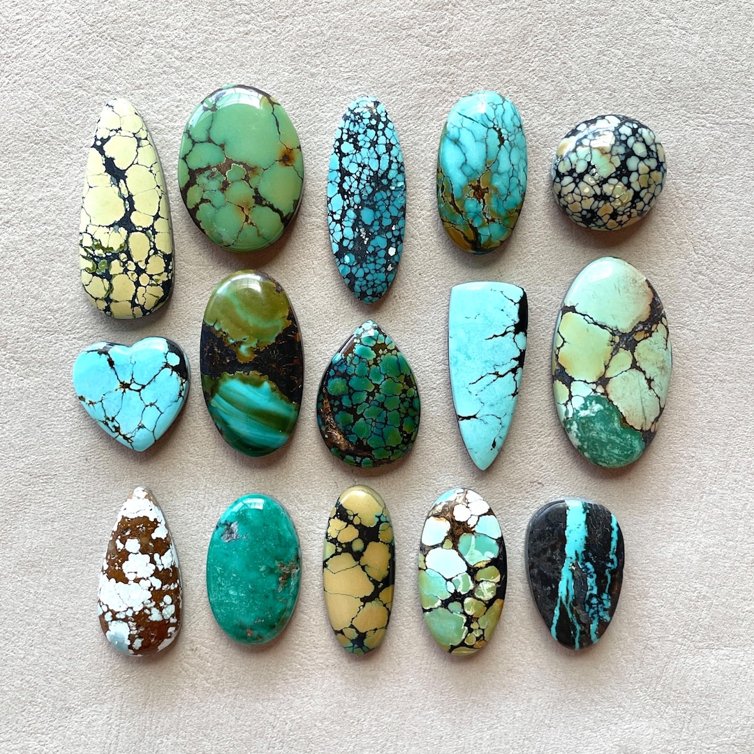 1pc 16-31 Mm Bao Canyon Hubei Turquoise Cabochon - Backed Cloud Bamboo ...