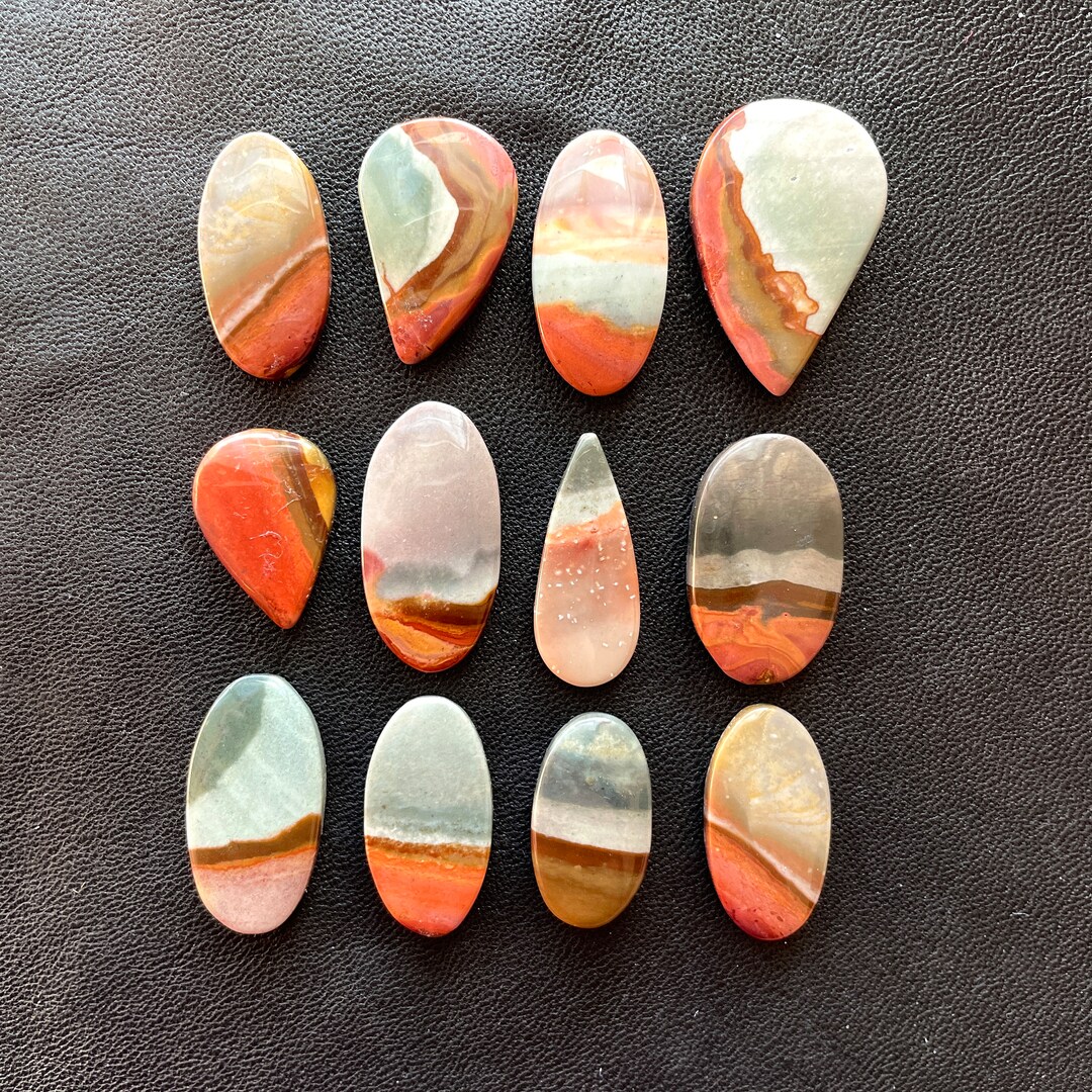 1pc Polychrome Desert Landscape Jasper Flatback Cabochon - Oval ...