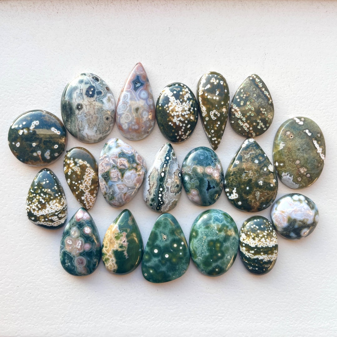 1pc Ocean Jasper Flat Back Cabochon - Smooth Orbicular Jasper - Green ...