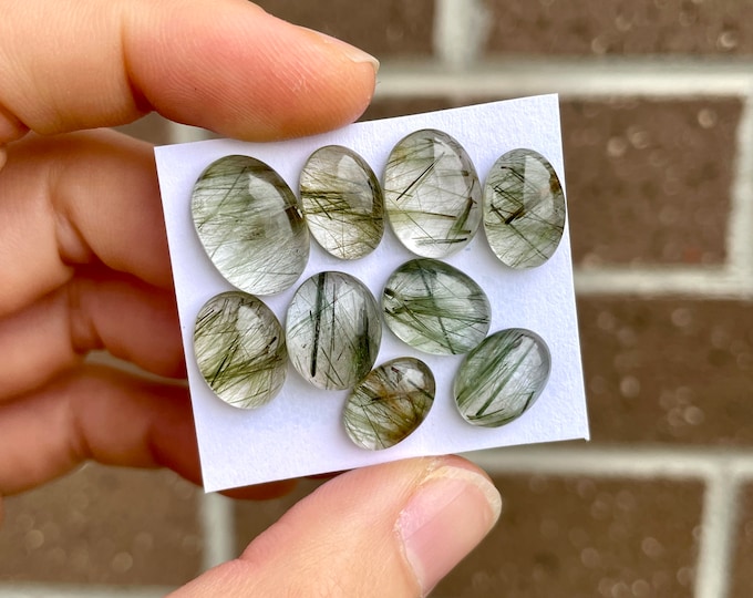 1pc Actinolite in Quartz AKA Green Rutile Quartz Cabochon Oval Flat ...