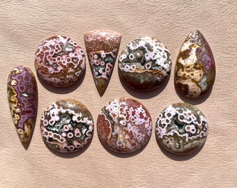 1pc Ocean Jasper Flat Back Cabochon Smooth Orbicular Jasper Green Pink ...