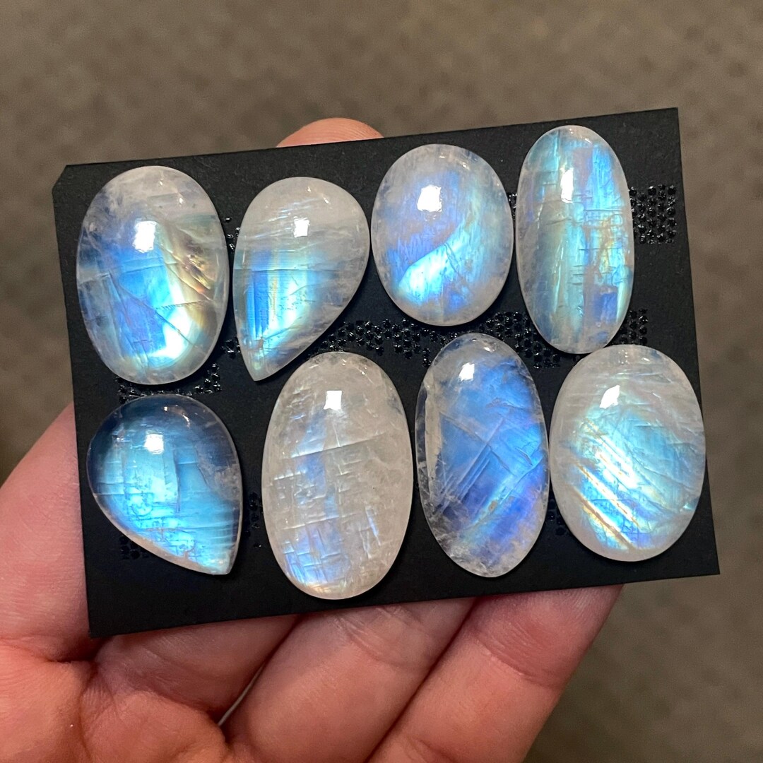 1pc Rainbow Moonstone Cabochon - Flat Back Oval Rainbow Blue Flash Moon ...
