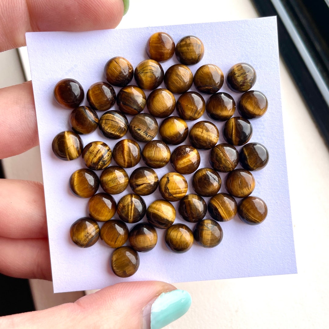 3pc Tigers Eye 8mm Round Cabochon - Smooth High Dome Calibrated Yellow ...