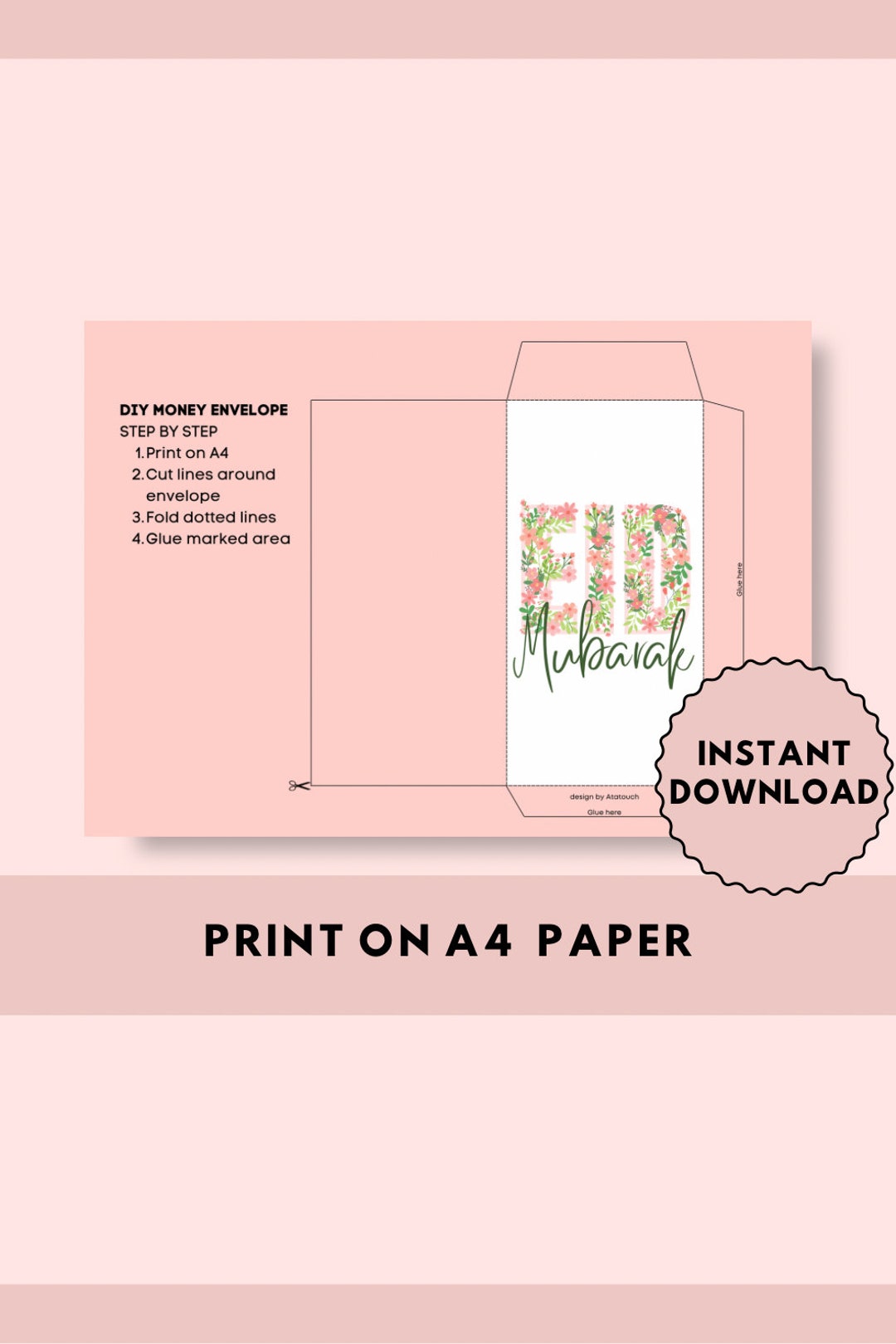 Aesthetic Eid Mubarak Money Envelope Printable Cute Islamic Gift Cash ...