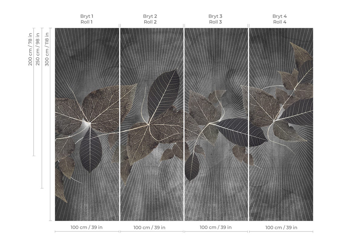 BLARA / Leaves Wallpaper, Floral Pattern With Geometric Lines, Wall ...