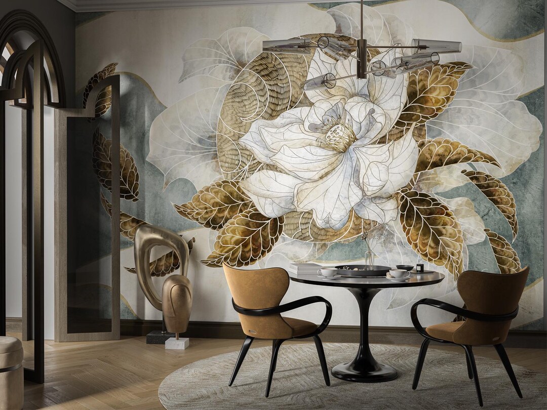 BOHEMIA / Floral Wallpaper, White Flower Wall Mural, Lily Flower ...