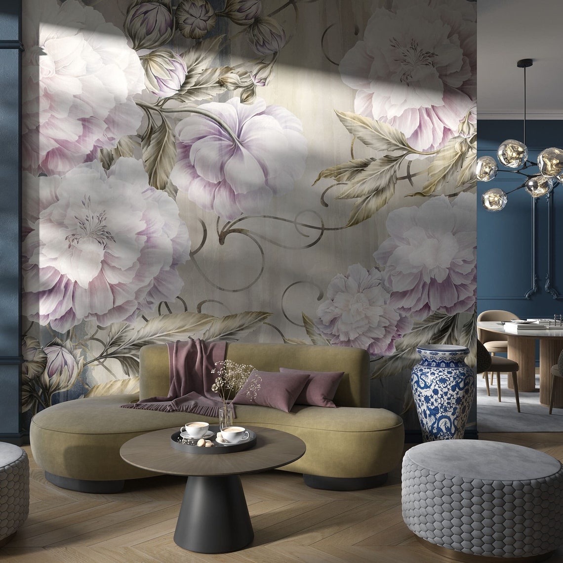 ALAVEN / Floral Wallpaper, Blossom Flower Wall Mural, Botanical Pattern ...