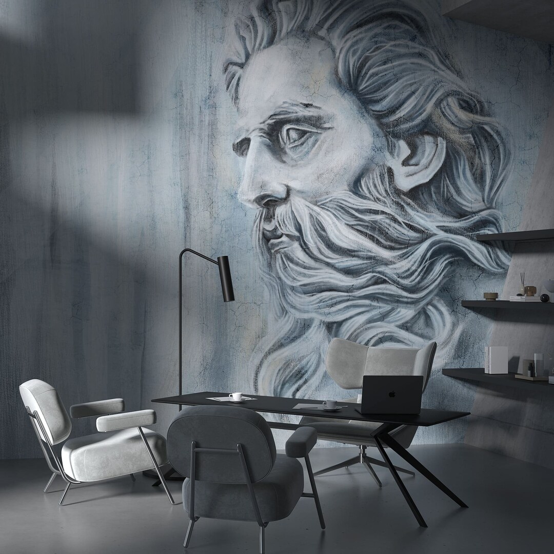 POSEIDON / Sculpture Wallpaper, Ancient Greek Design, Unique Wall Mural ...