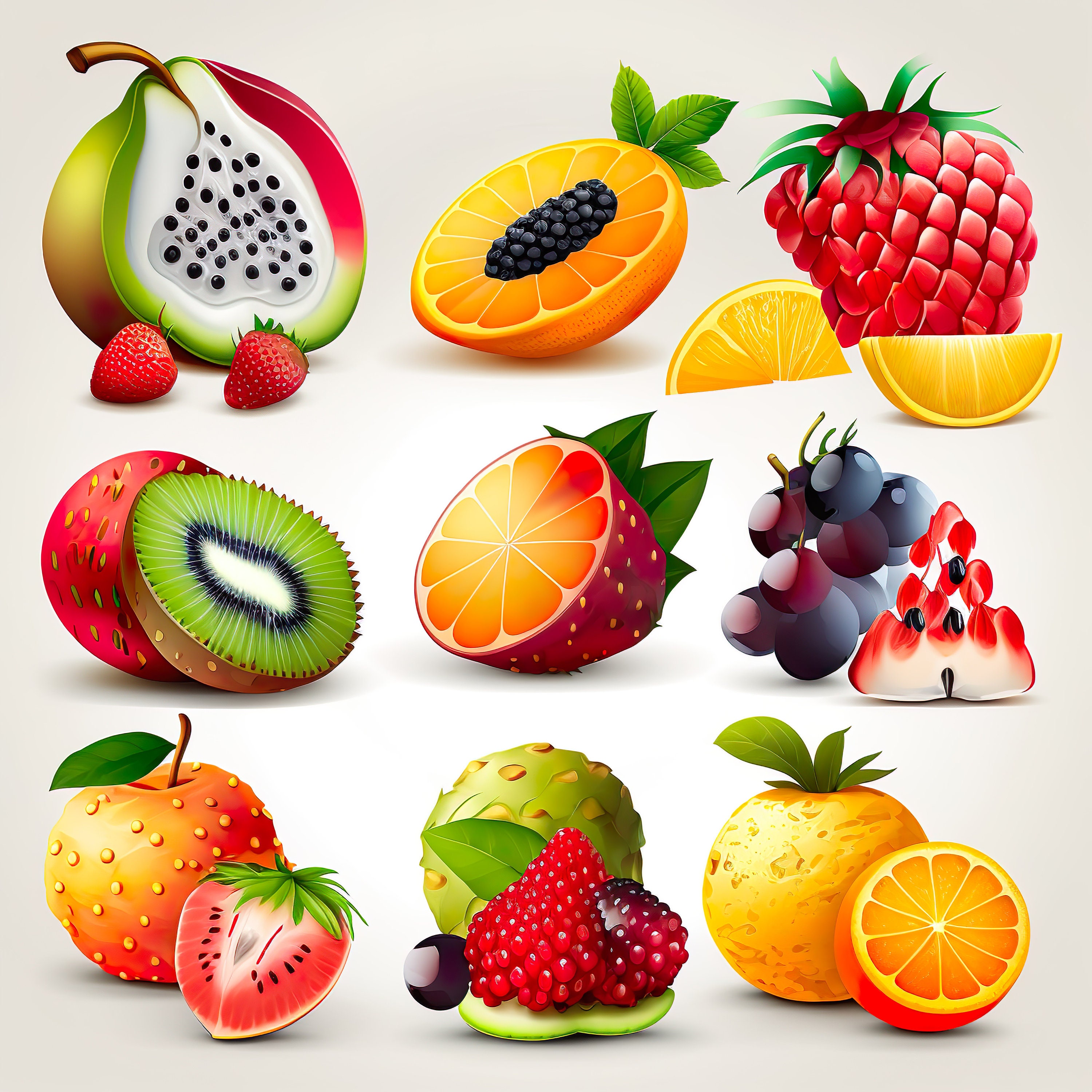 Fruit Clipart Set of 50 PNG Clipart Set of Strawberry Apple - Etsy