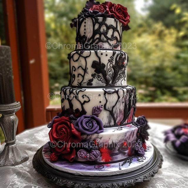 Purple And Black Gothic Wedding Cakes