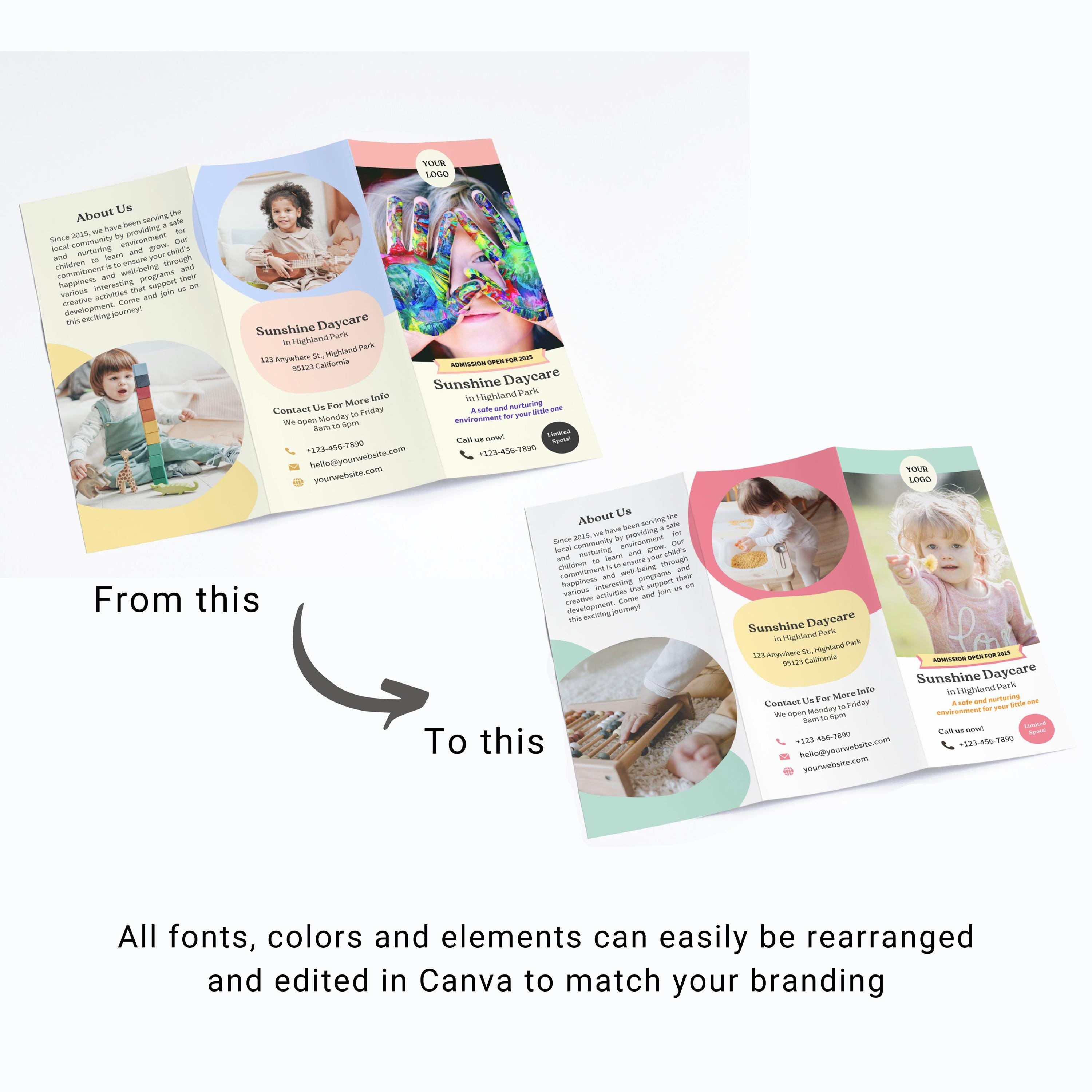 Preschool Daycare Flyer & Trifold Brochure EDITABLE Matching Brochure ...