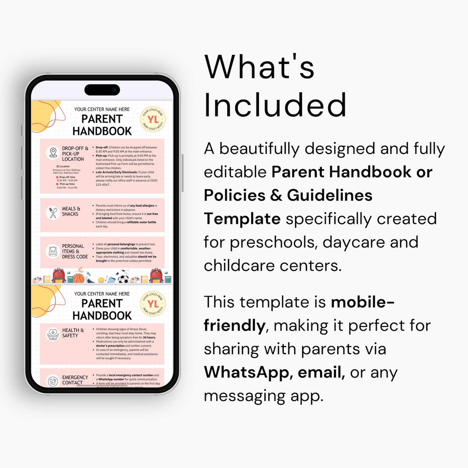 Editable Childcare Parent Handbook Template Canva Daycare Welcome ...