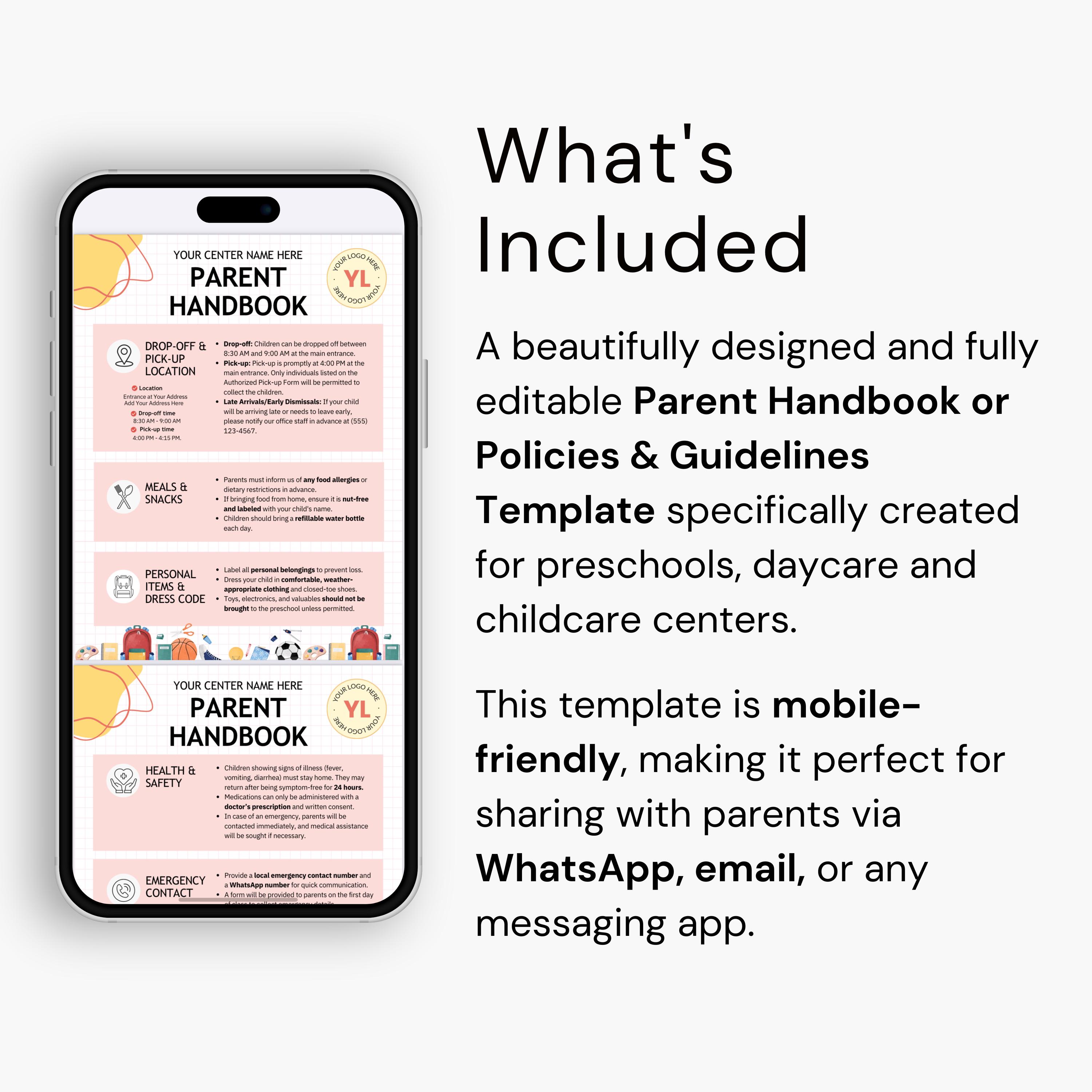 Editable Childcare Parent Handbook Template Canva Daycare Welcome ...