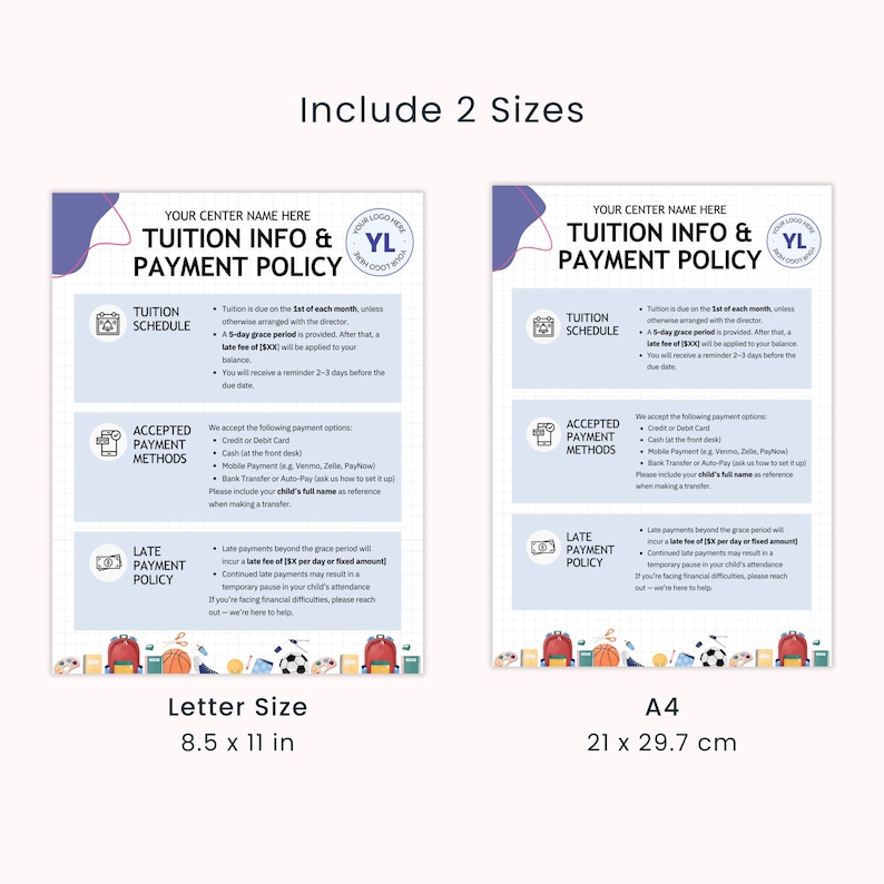 Editable Tuition Policy Canva Template Mobile Friendly Daycare Parent ...