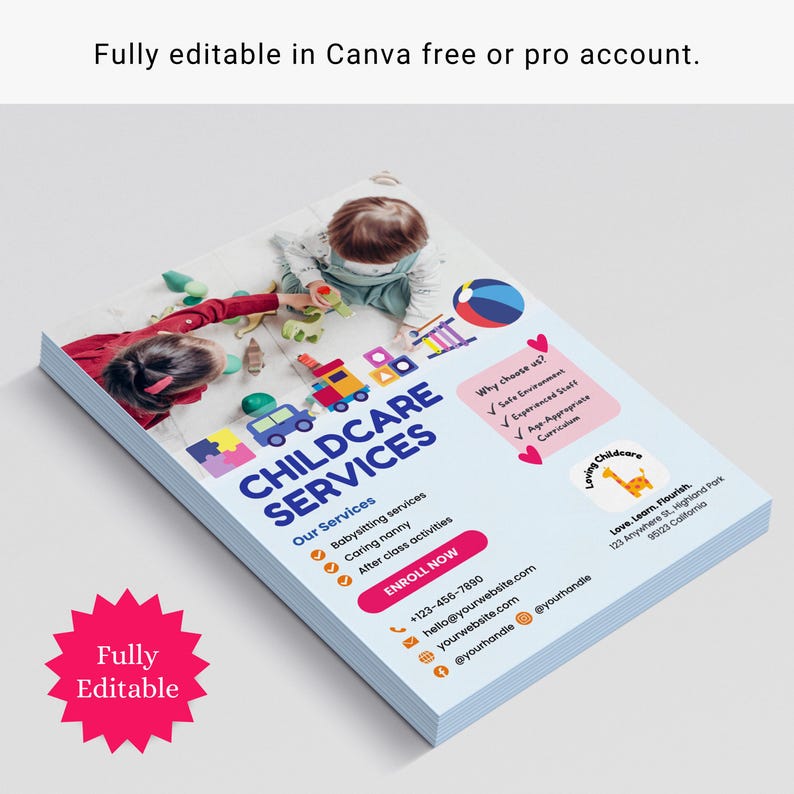 Childcare Flyer Daycare Flyer Canva Template Babysitting Leaflet Child ...