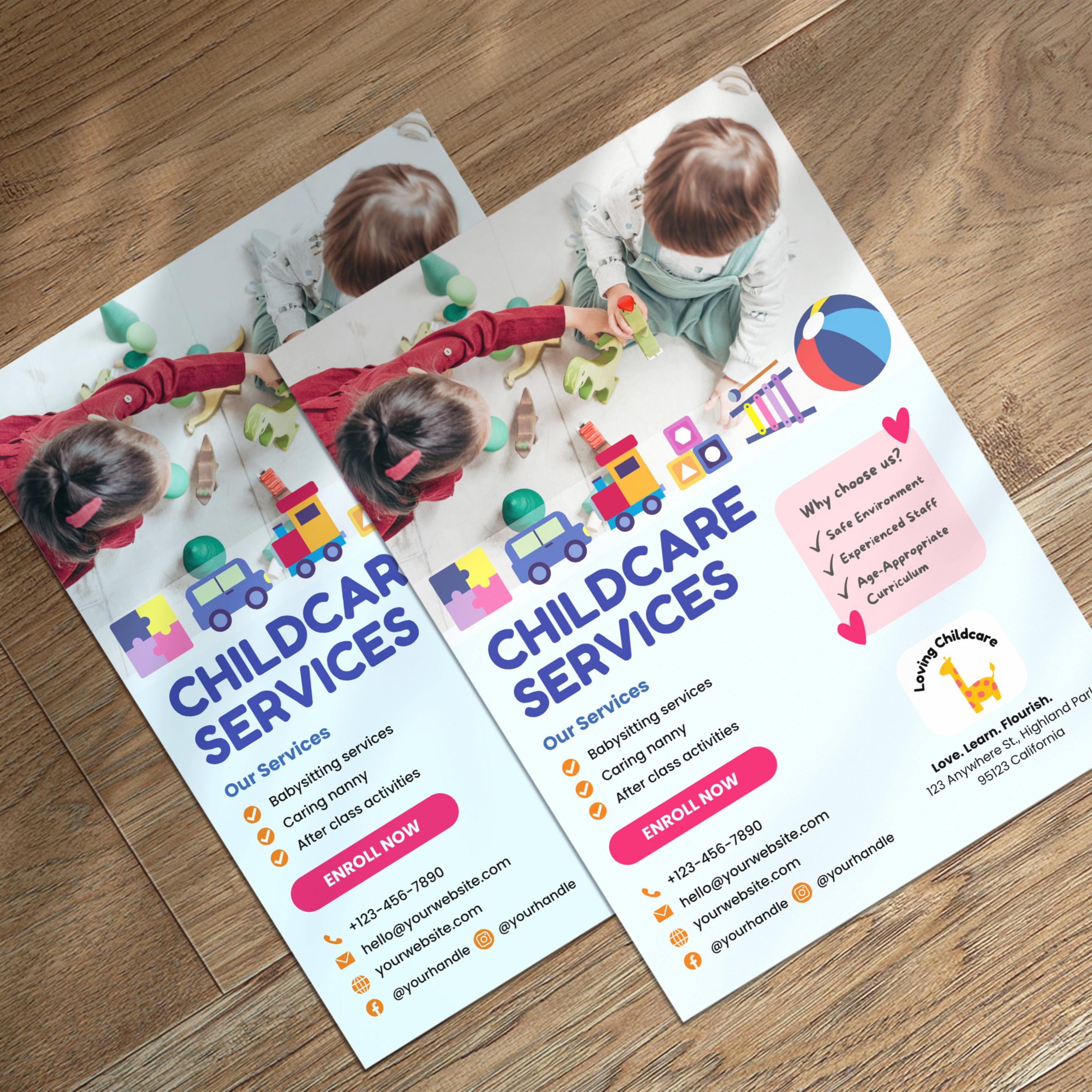 Childcare Flyer Daycare Flyer Canva Template Babysitting Leaflet Child ...