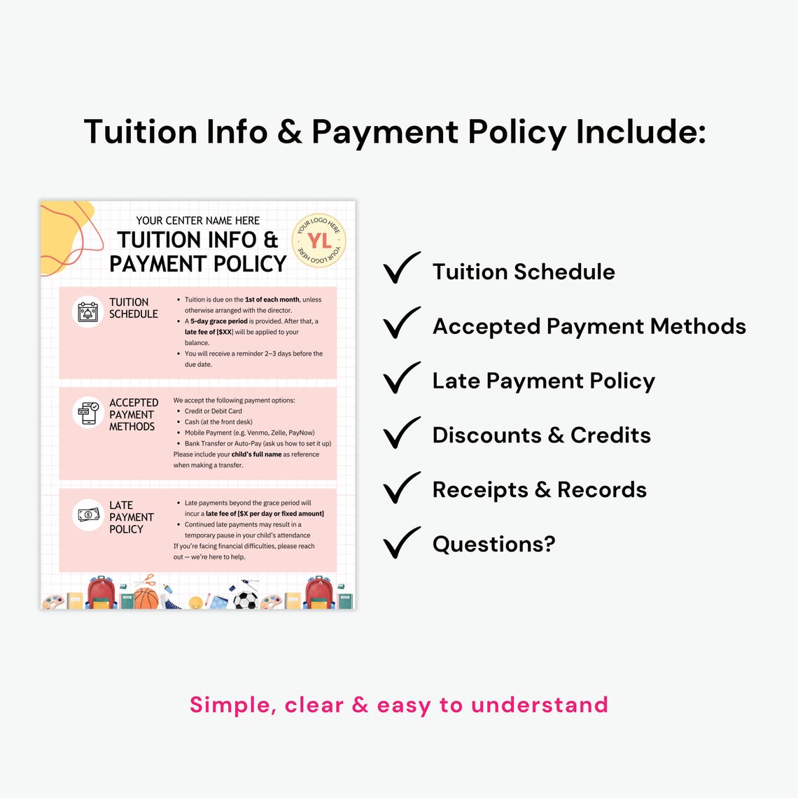 Early Learning Tuition Info & Payment Policy Template Canva Preschool ...