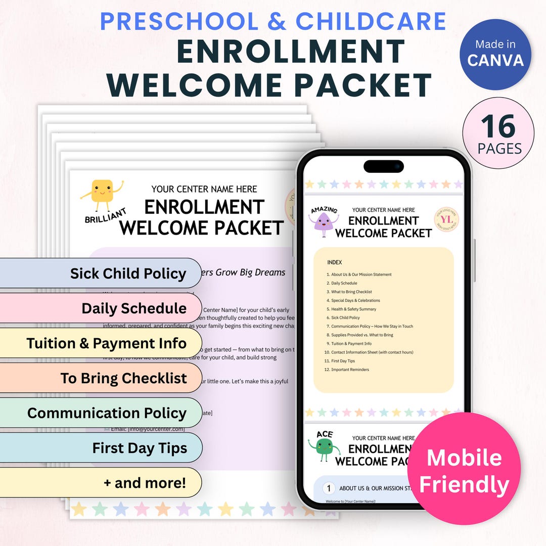 New Enrollment Welcome Packet Template for Preschool Editable Parent ...