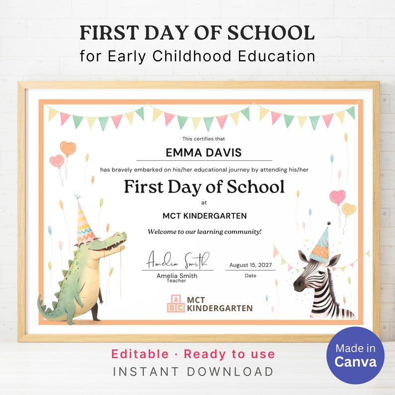 First Day of School Certificate Back to School Certificate Milestone ...