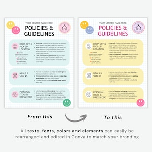 Preschool & Daycare Policies Template Editable Parent Handbook Rules ...