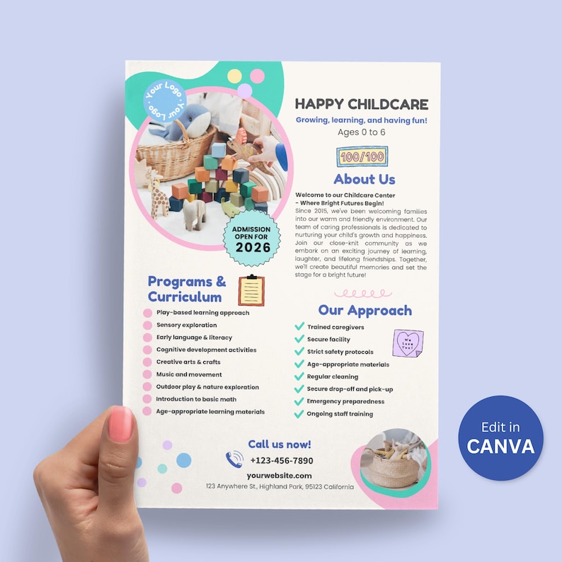 Preschool Flyer Template Daycare Promotion Leaflet Nursery Brochure ...